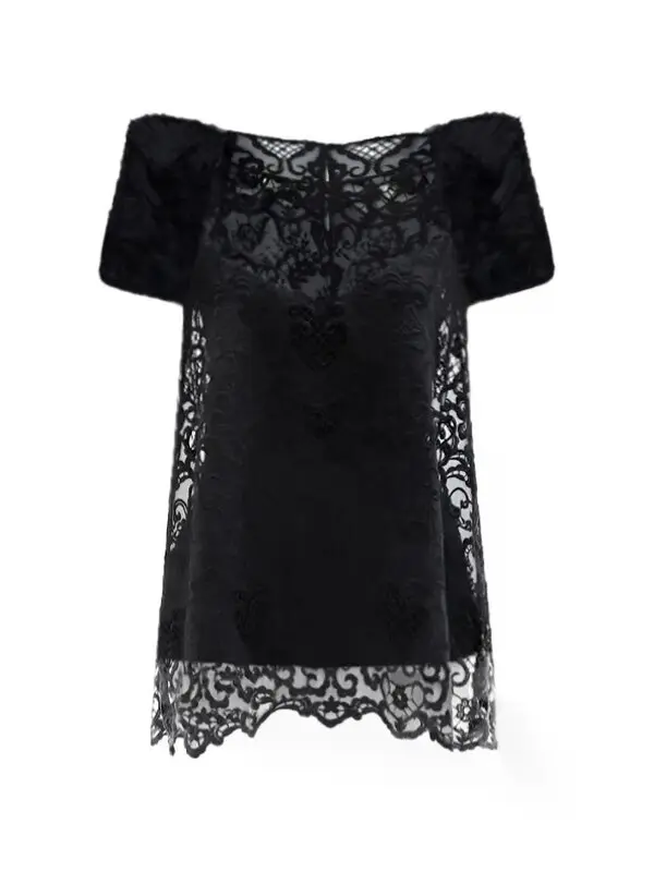 GEMY MAALOUF Embroidered Lace Blouse - Black