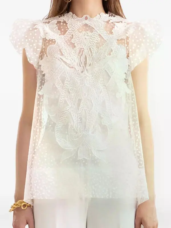 GEMY MAALOUF Embroidered Ruffled Blouse - White