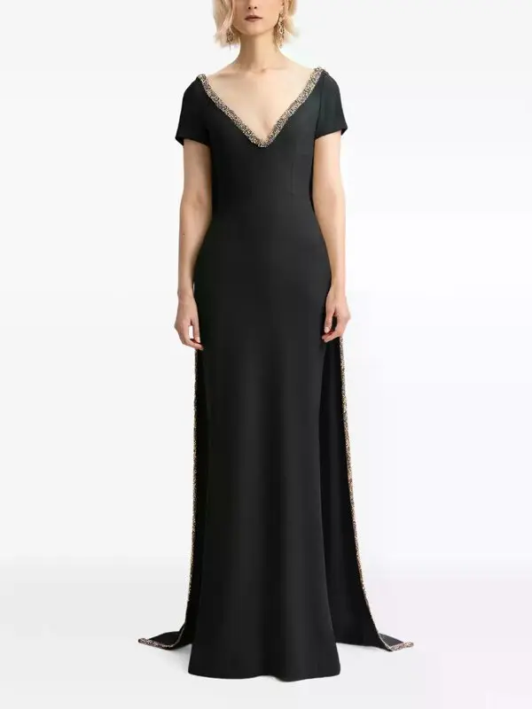 GEMY MAALOUF Beaded V-neck Maxi Dress - Black