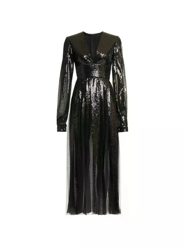Elie Saab Sequin-embellished V-neck Midi Dress - Black