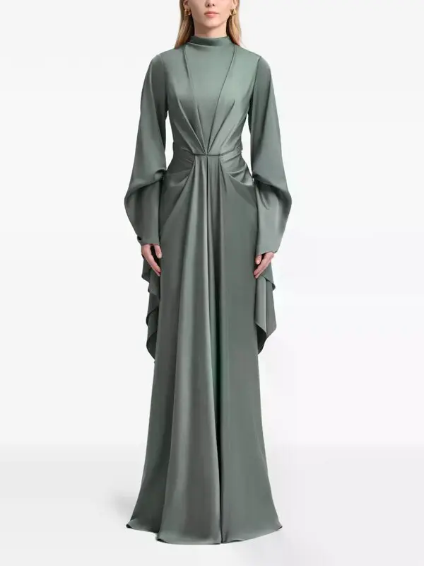 GEMY MAALOUF Draped Ruffled Maxi Dress - Green