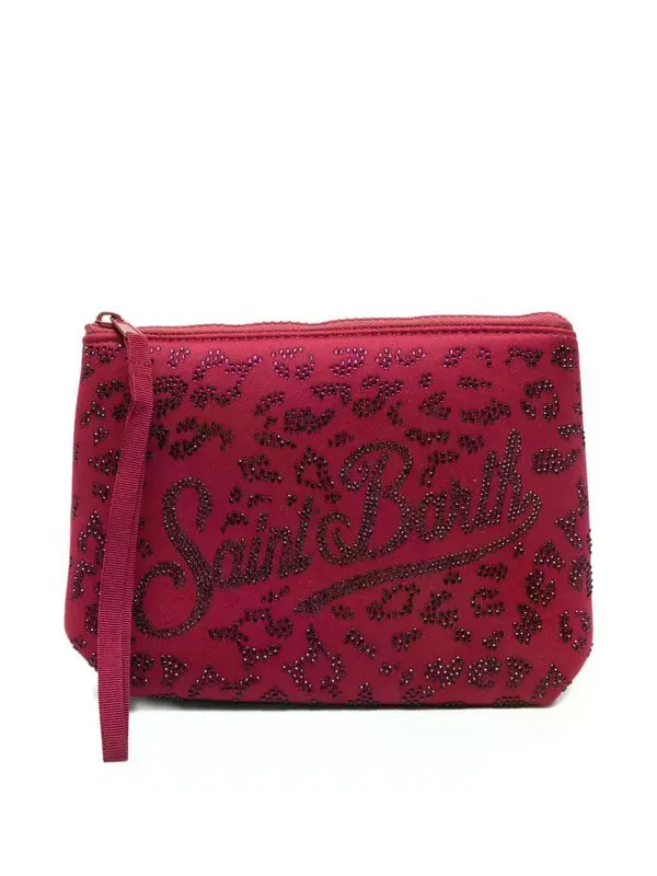 MC2 SAINT BARTH Aline Crystal-embellished Leopard-pattern Clutch - Red