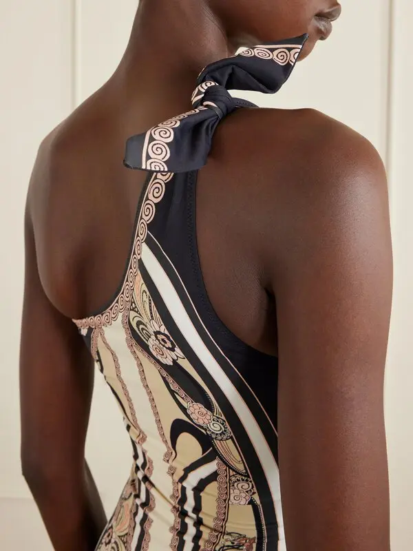 La DoubleJ Goddess One-shoulder Printed Swimsuit - Black