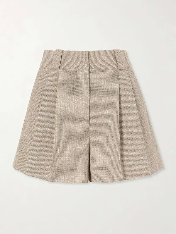 BLAZÉ MILANO Marina Selle Pleated Ribbed Cotton-blend Shorts - Beige