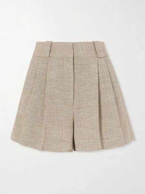 BLAZÉ MILANO Marina Selle Pleated Ribbed Cotton-blend Shorts - Neutrals