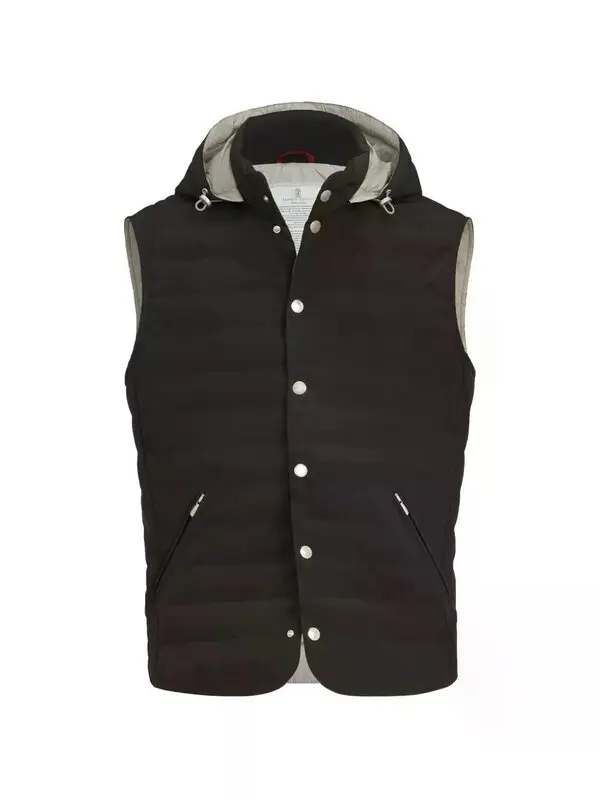 Brunello Cucinelli Bonded Nylon Down Vest With Detachable Hood - Black