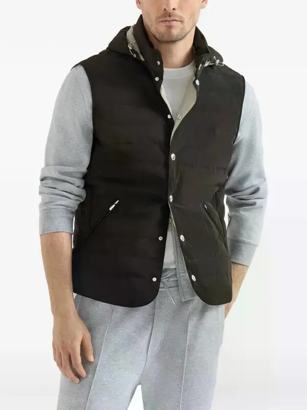 Brunello Cucinelli Bonded Nylon Down Vest With Detachable Hood - Black