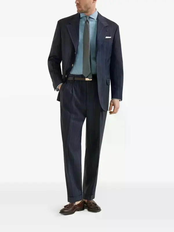 Brunello Cucinelli Virgin Wool Chalk Stripe Tailor Blazer - Blue