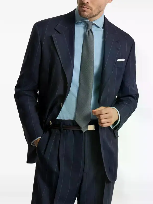 Brunello Cucinelli Virgin Wool Chalk Stripe Tailor Blazer - Blue