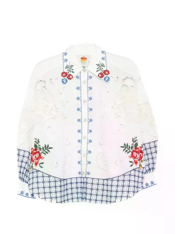 Farm Rio Richelieu Embroidered Broderie Anglaise Top - White