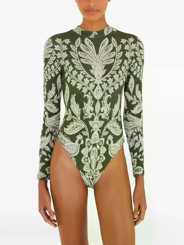 Farm Rio Long-sleeve Printed Bodysuit - Green