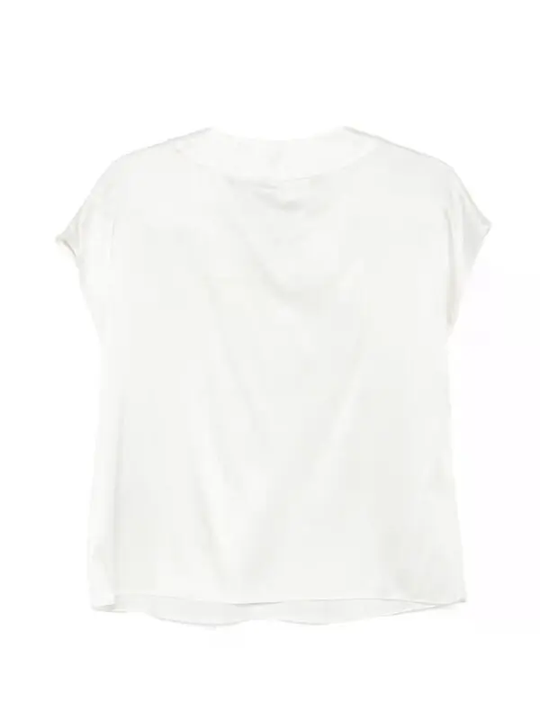 SOLOTRE V-neck Short Sleeve Blouse - Neutrals