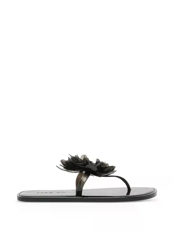 Farm Rio Flower Flat Sandals - Black