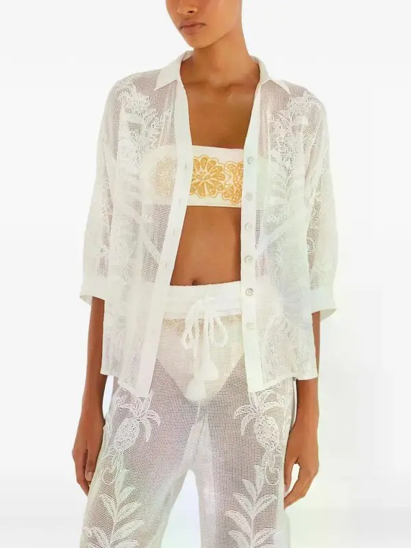 Farm Rio Floral Print Buttoned Shirt - White