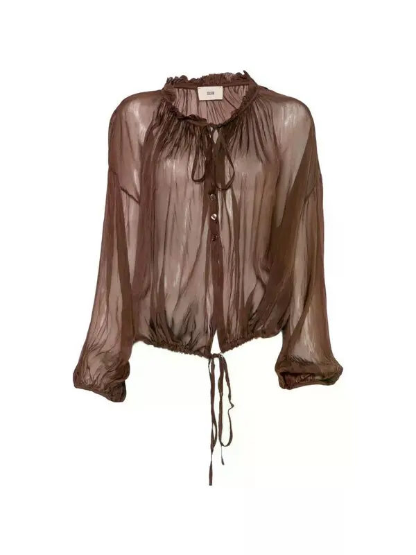 SOLOTRE Tie-neck Blouse - Brown