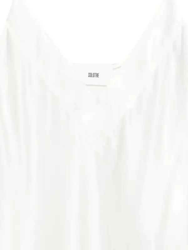 SOLOTRE Satin V-neck Top - Neutrals