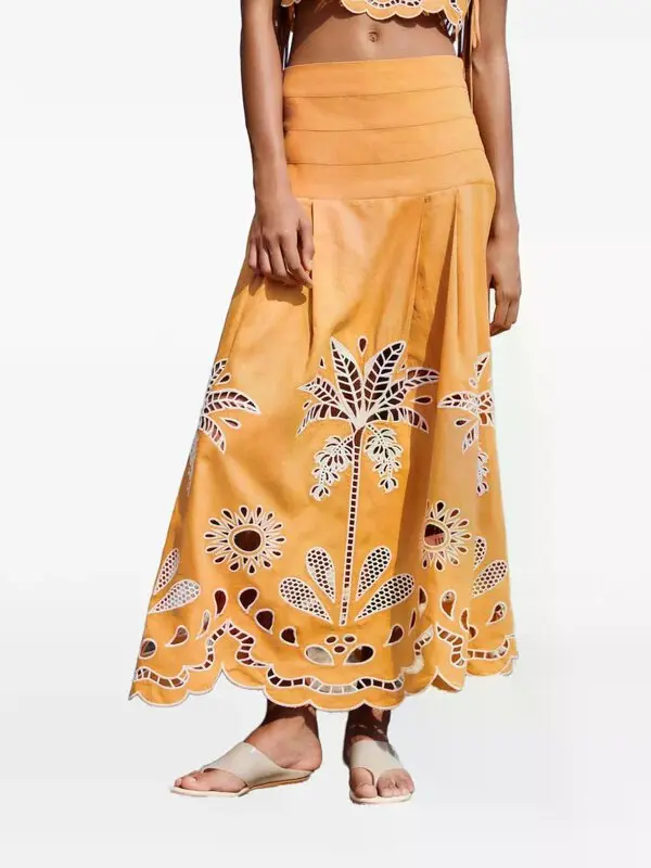 Farm Rio Floral Embroidered Skirt - Orange