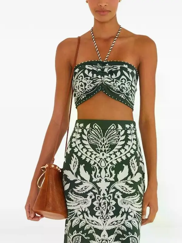 Farm Rio Miranda Beaded Halterneck Cropped Top
