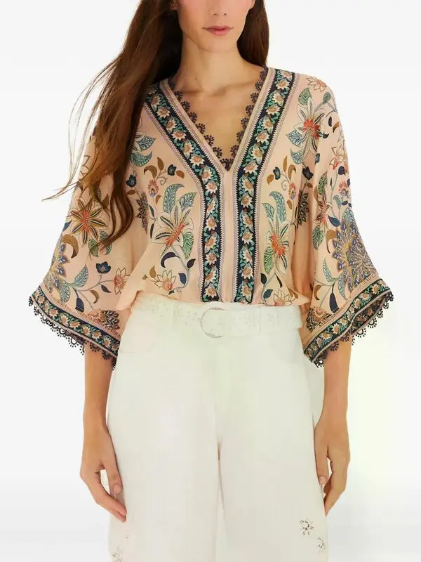 Farm Rio Floral V-neck Blouse - Pink