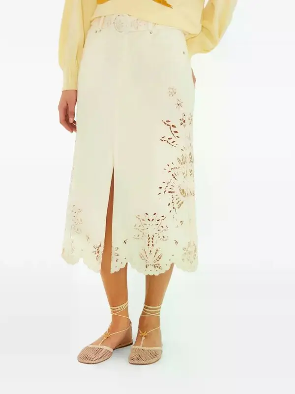 Farm Rio Laser-cut Scallop Long Skirt - Neutrals