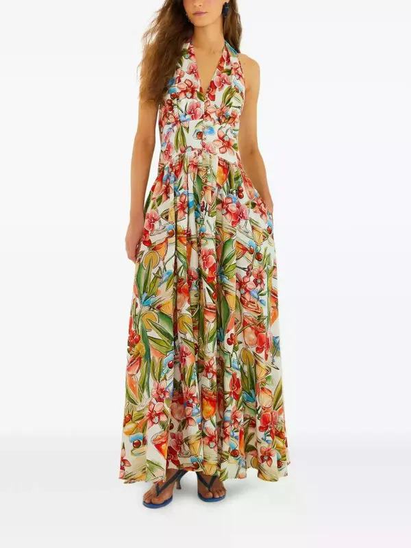 Farm Rio Floral V-neck Dress - White