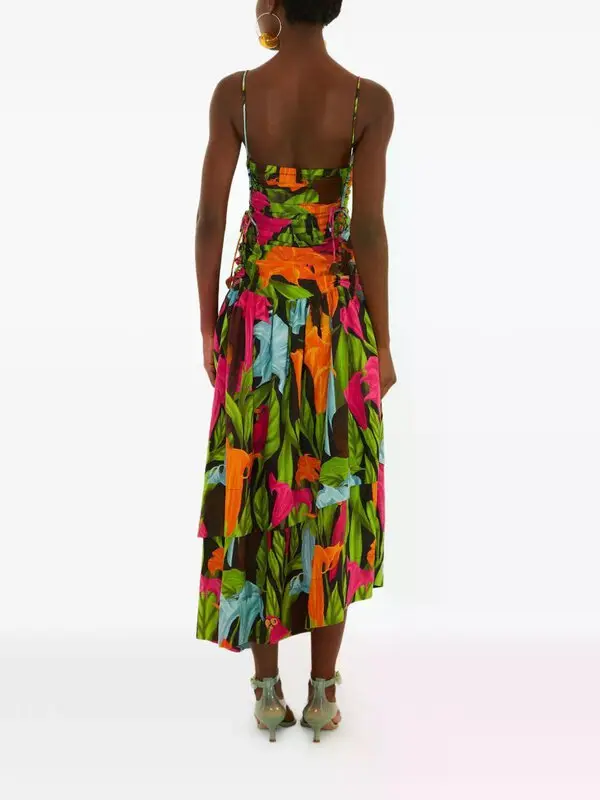 Farm Rio Floral Print Ruched Dress - Black