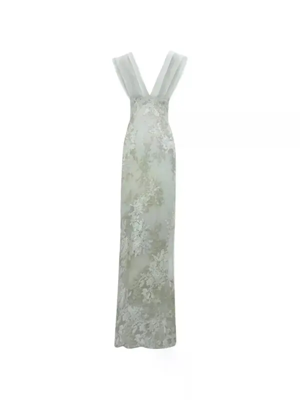 GEMY MAALOUF Embellished V-neck Maxi Dress - Grey