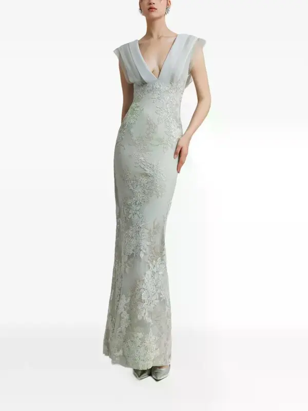 GEMY MAALOUF Embellished V-neck Maxi Dress