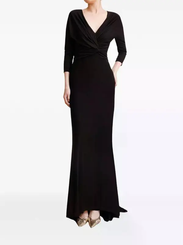 GEMY MAALOUF V-neck Draped Maxi Dress - Black
