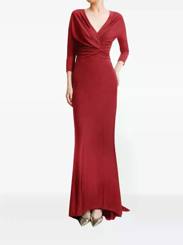 GEMY MAALOUF V-neck Draped Maxi Dress - Red