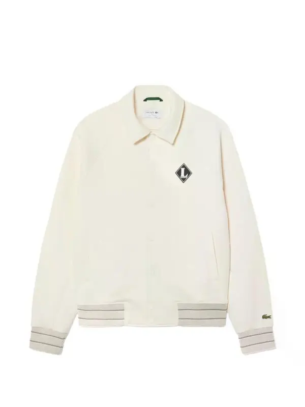 Lacoste Button-down Logo-detail Cotton Bomber Jacket - Neutrals
