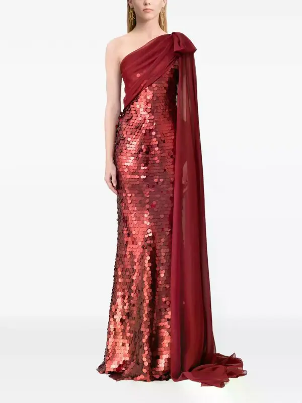 GEMY MAALOUF Sequinned Cape-sleeve Maxi Dress - Red