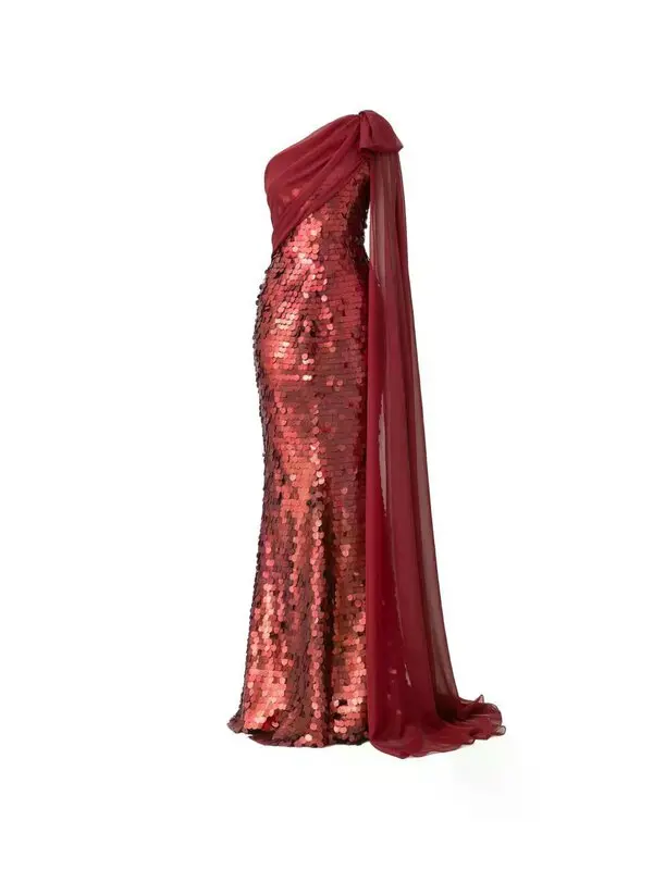 GEMY MAALOUF Sequin Embellished Cape-sleeve Maxi Dress