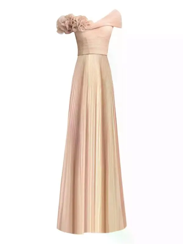 GEMY MAALOUF Asymmetrical-neck Corset Maxi Dress - Pink