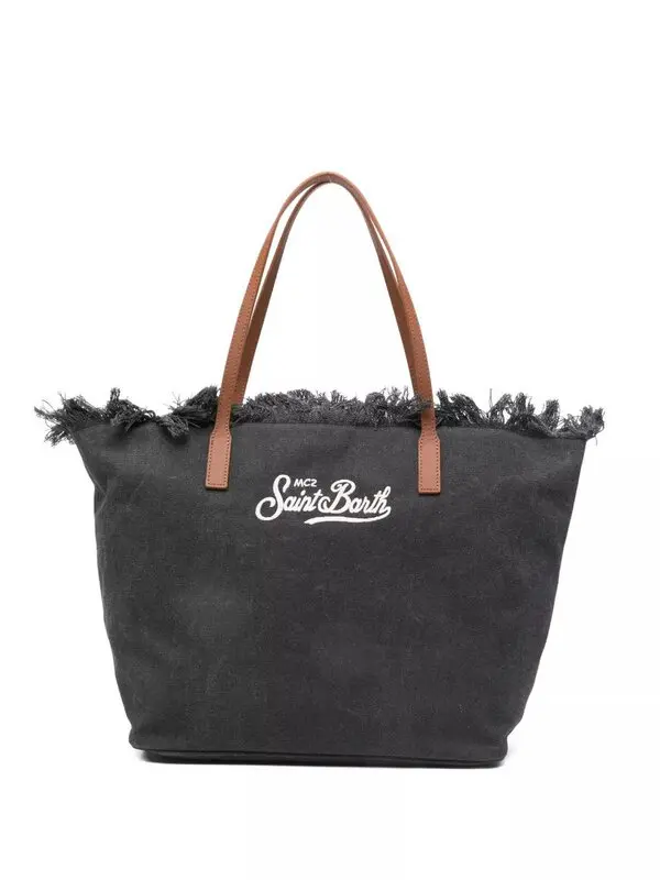 MC2 SAINT BARTH Fringed Logo-embroidered Tote Bag - Black