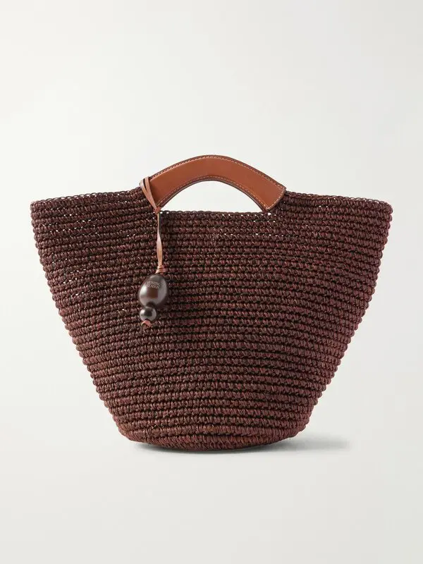 HUNTING SEASON Large Leather-trimmed Raffia Shopper Tote
