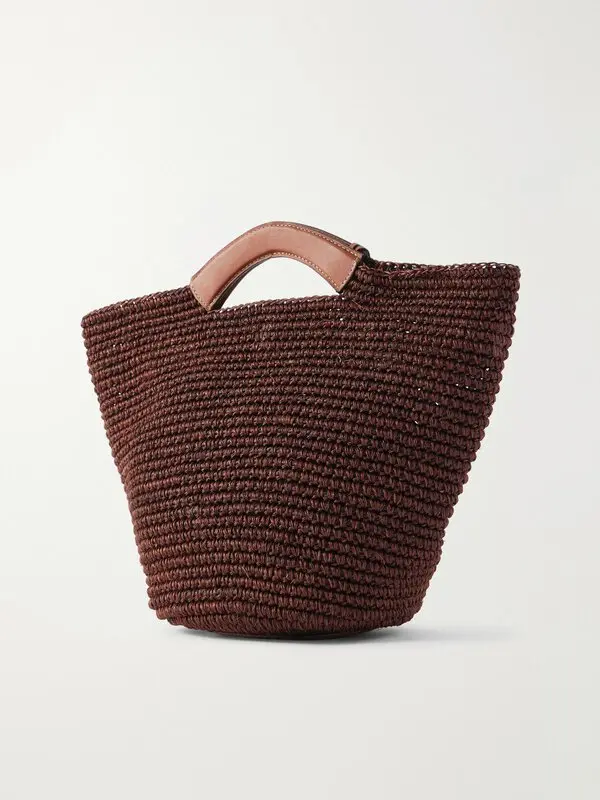 HUNTING SEASON Large Leather-trimmed Raffia Shopper Tote