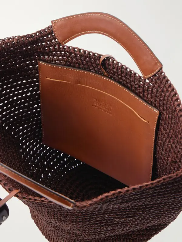 HUNTING SEASON Large Leather-trimmed Raffia Shopper Tote