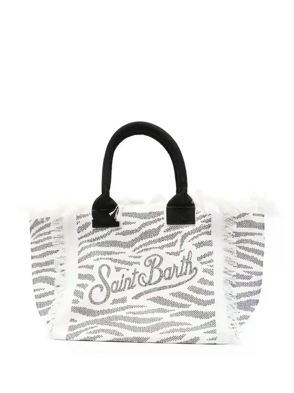 MC2 SAINT BARTH Zebra-print Rhinestone-embellished Tote Bag - White