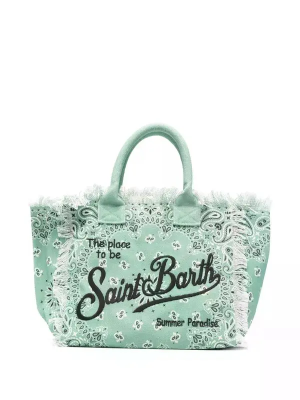 MC2 SAINT BARTH Vanity Paisley-print Frayed Tote Bag - Green