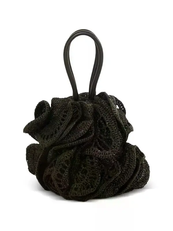 Farm Rio Raffia Flower Tote Bag - Black