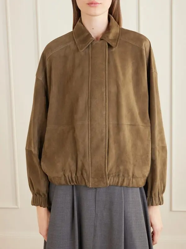 Brunello Cucinelli Paneled Suede Bomber Jacket - Brown