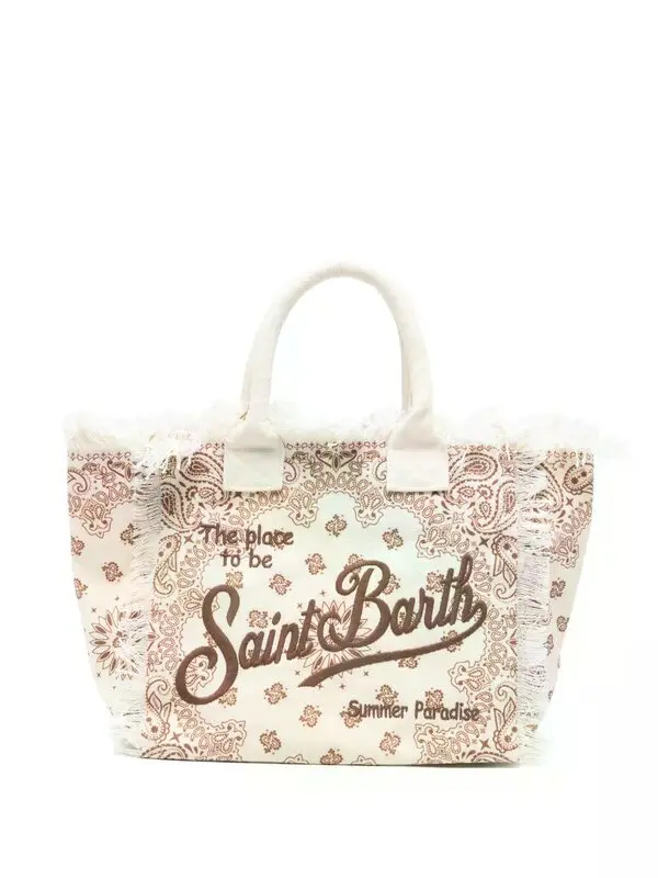 MC2 SAINT BARTH Paisley-print Frayed Tote Bag - Neutrals