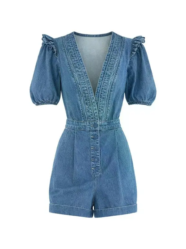 Farm Rio Ruffled V-neck Playsuit - Blue