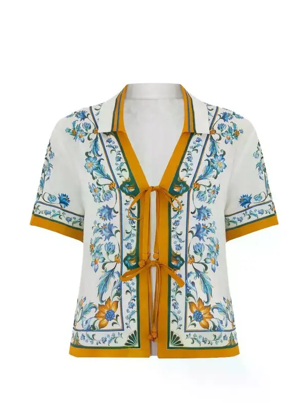 Farm Rio Flora Tile-pattern Blouse - White