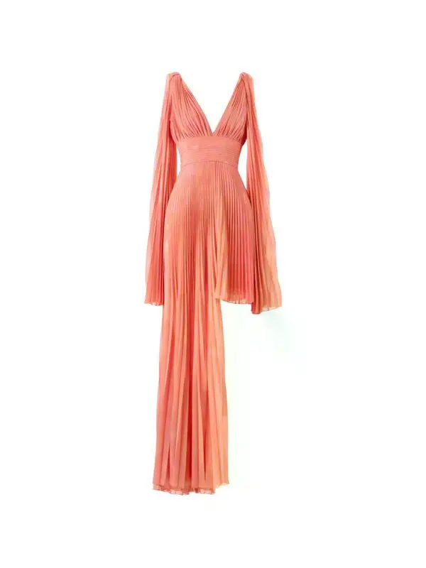 GEMY MAALOUF Pleated V-neck Asymmetric Dress - Orange