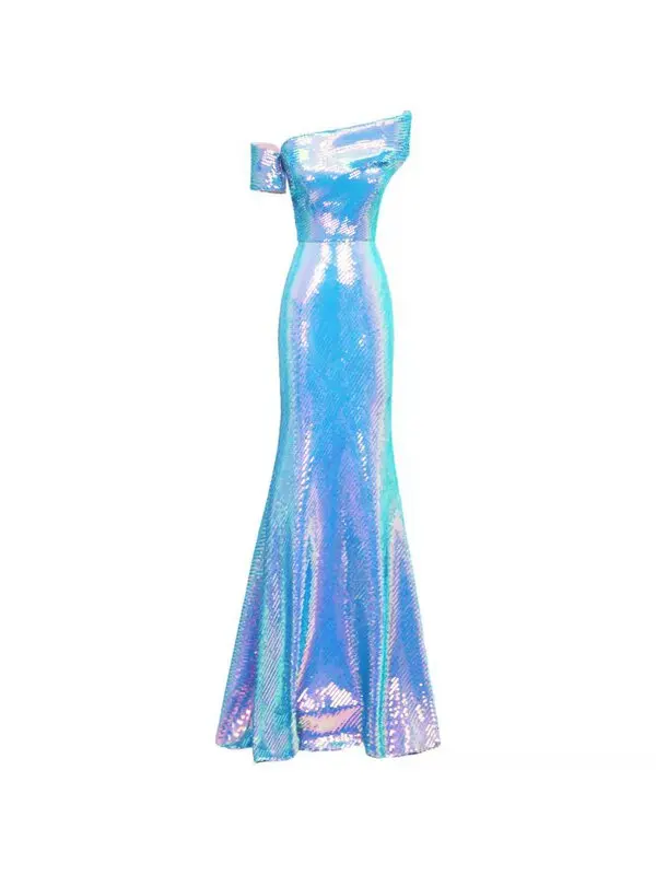 GEMY MAALOUF Asymmetric-neck Maxi Dress - Blue