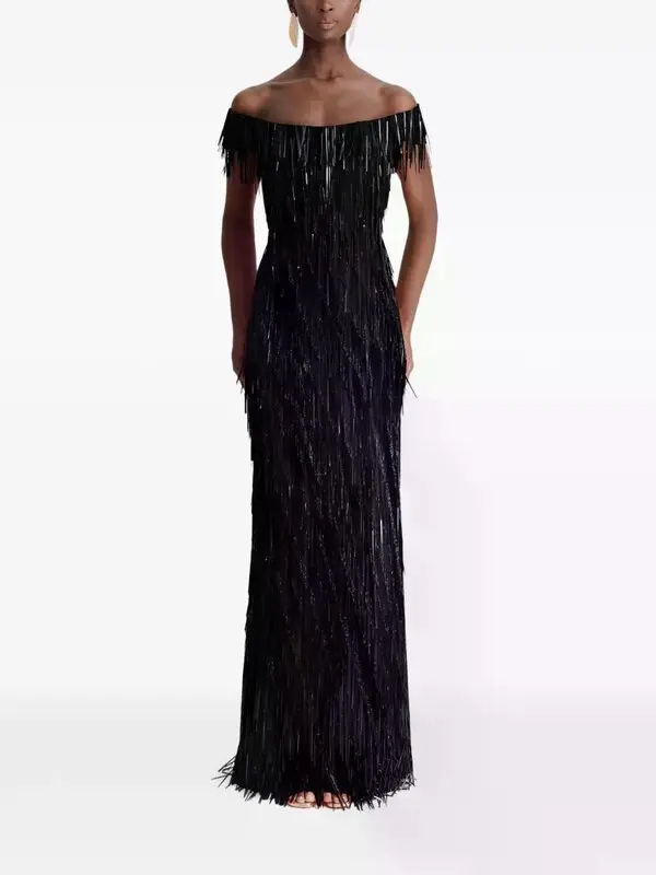 GEMY MAALOUF Fringed Maxi Dress - Black