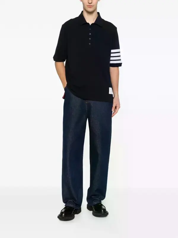 Thom Browne Stripe-detail Polo Shirt - Blue