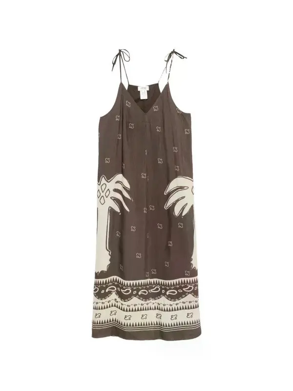 OTTOD'AME Palm-tree Print Midi Dress - Brown